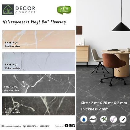 Heterogeneous Vinyl Roll Flooring - HVF -7-01/ White marble
